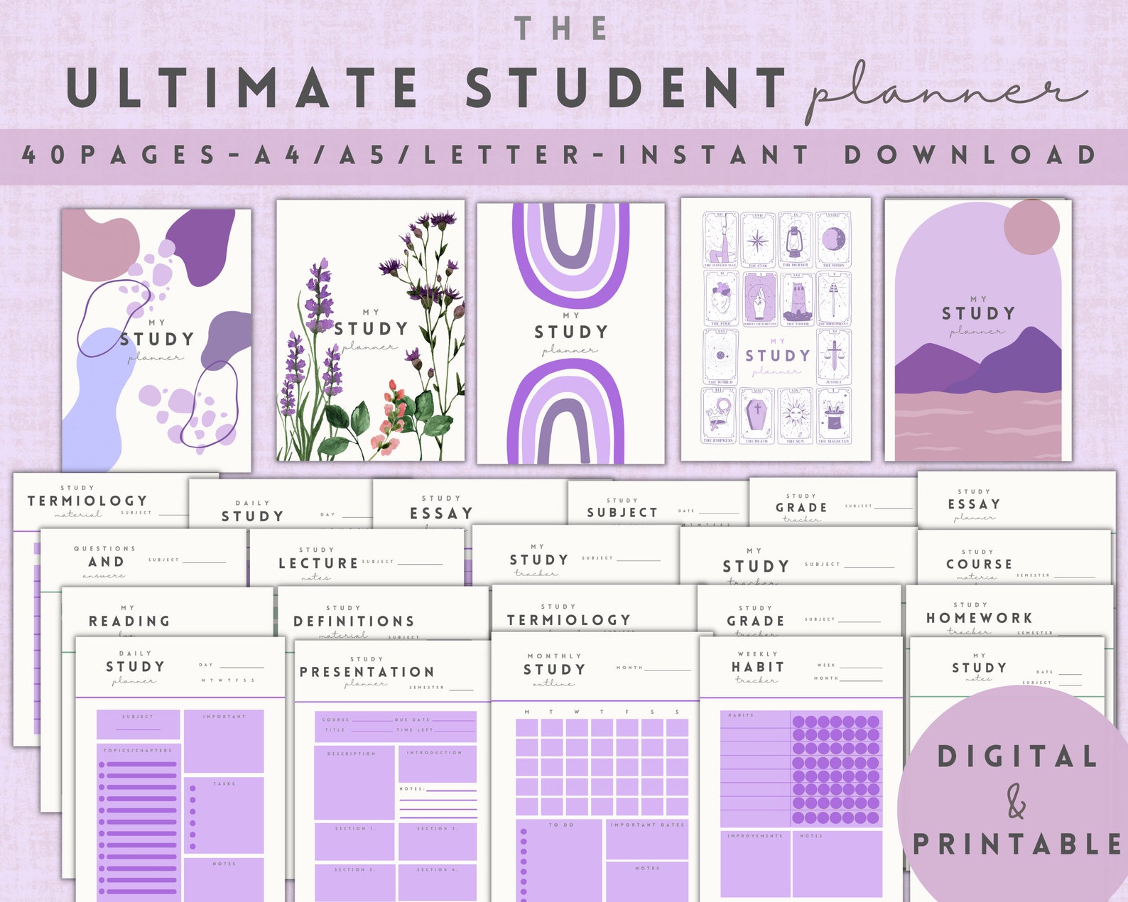 Ultimate Study Planner | 40+ Pages | College Planner | University Planner | Printable | Boho ...