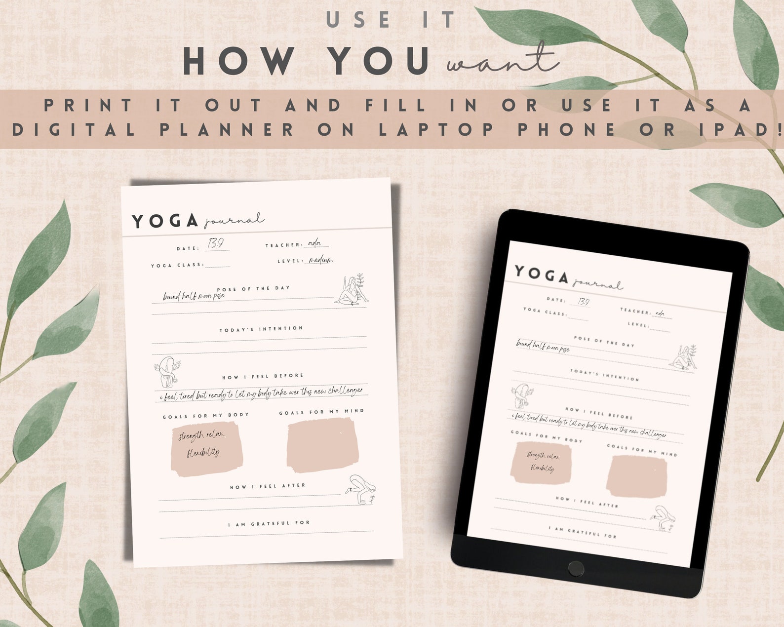 Daily Yoga Journal | Yoga Planner | Printable Journal | Wellness ...