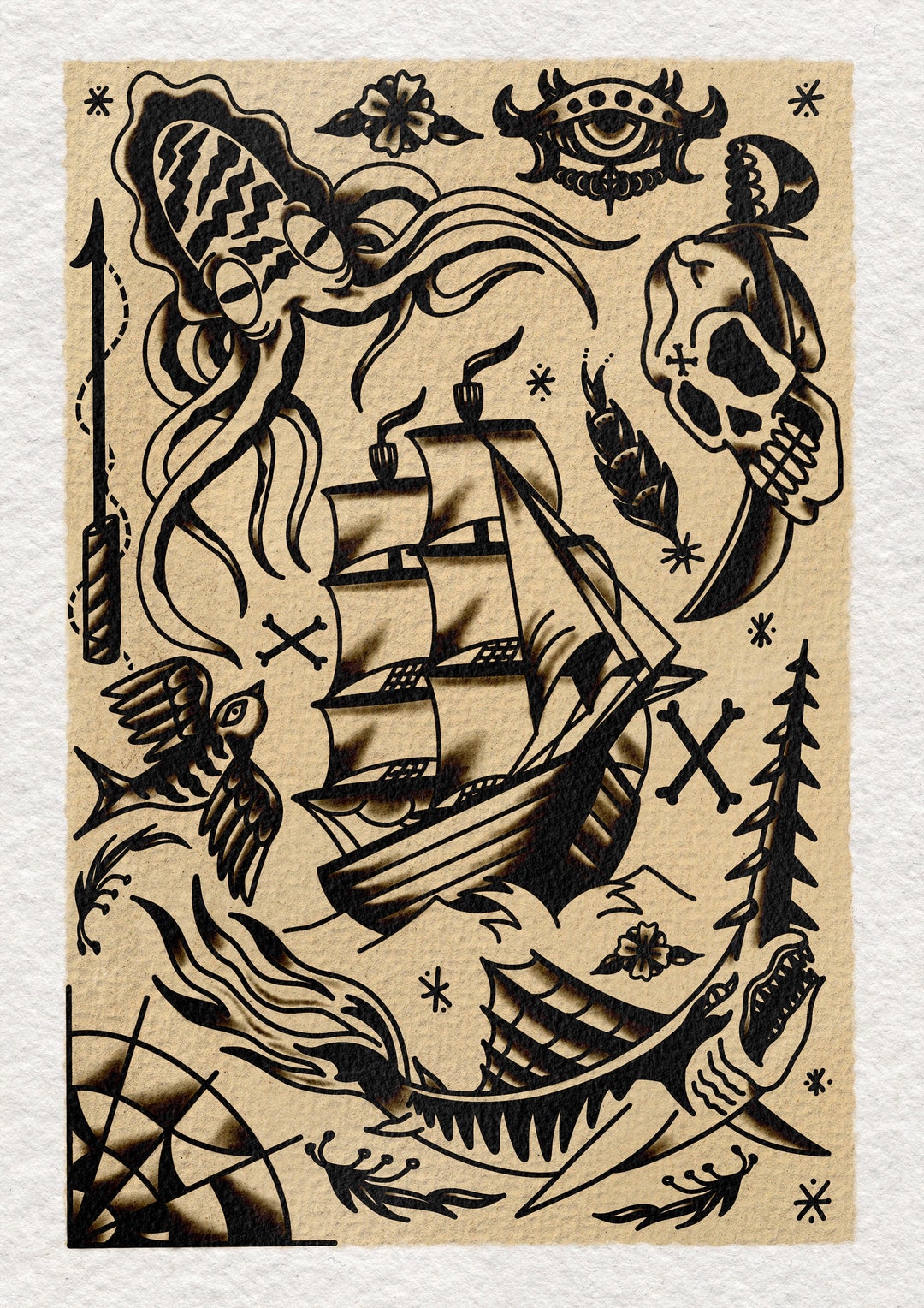 Old School Sailor Tattoo Flash Page - Etsy