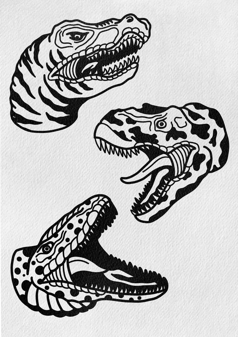 Dino Tattoo Flash Sheet - Etsy