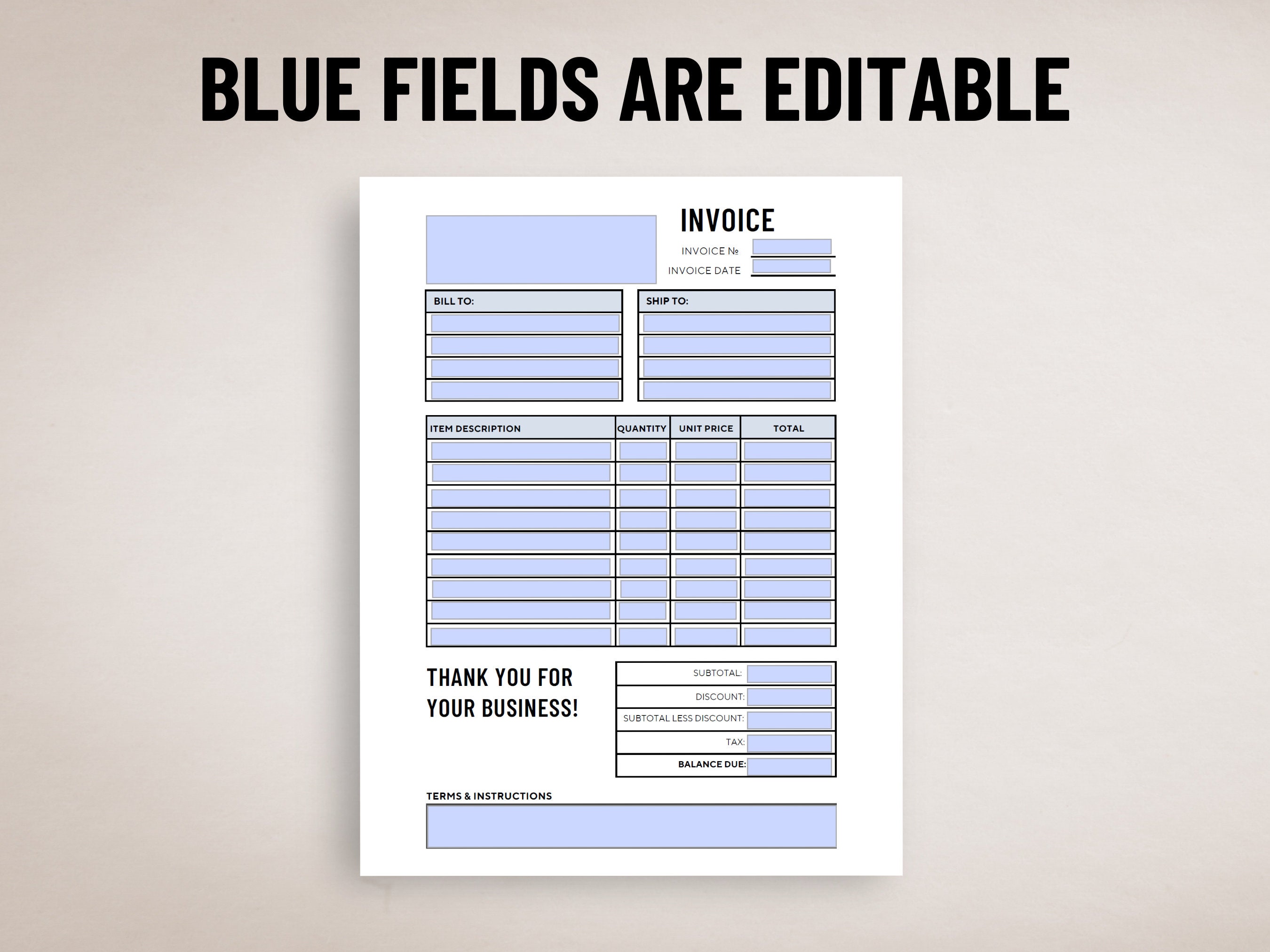 Invoice Template; Editable Invoice; Fillable Invoice; Editable PDF ...