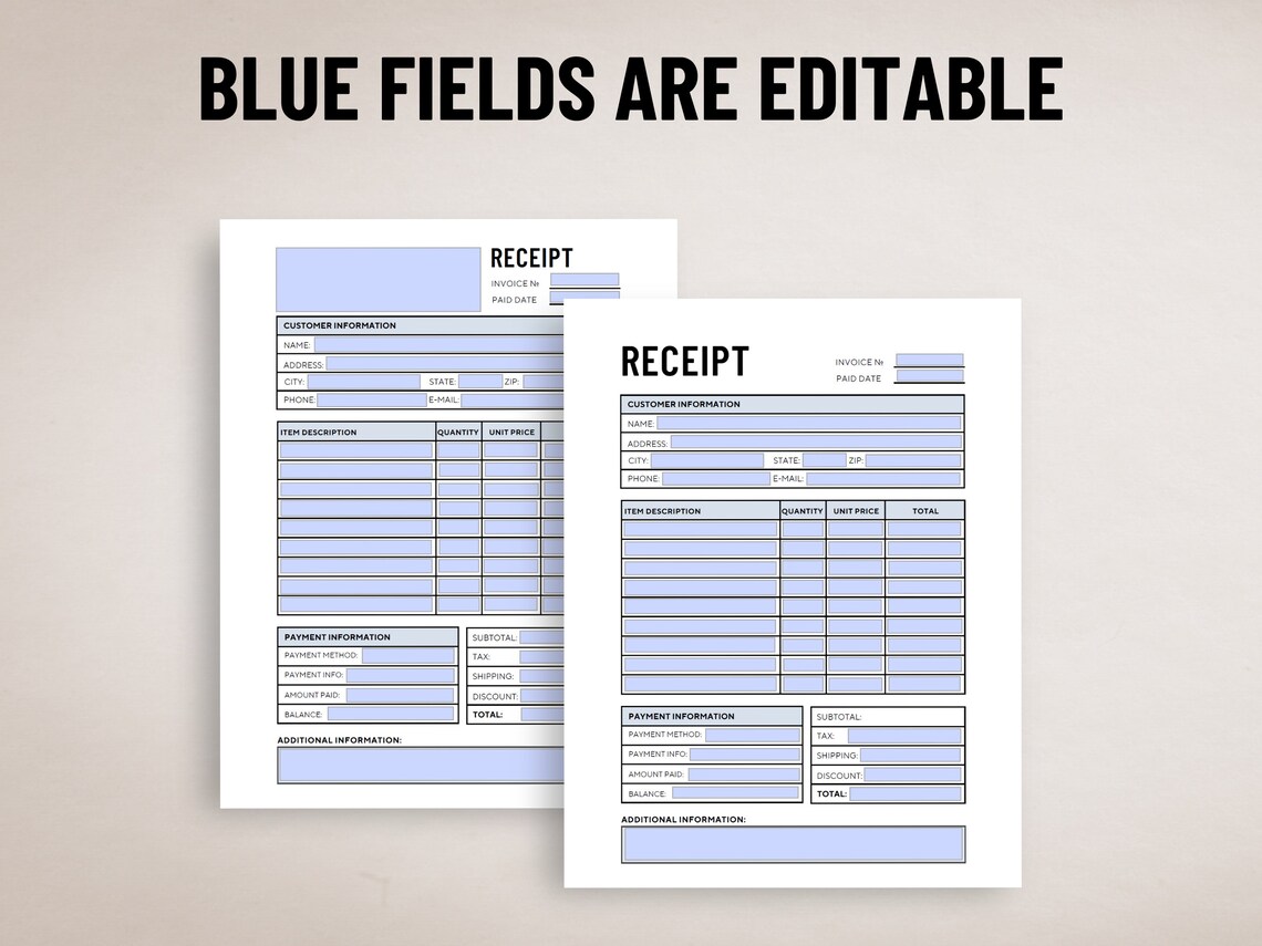 Sales Receipt Template; Editable Sales Receipt; Sales Receipt Printable ...