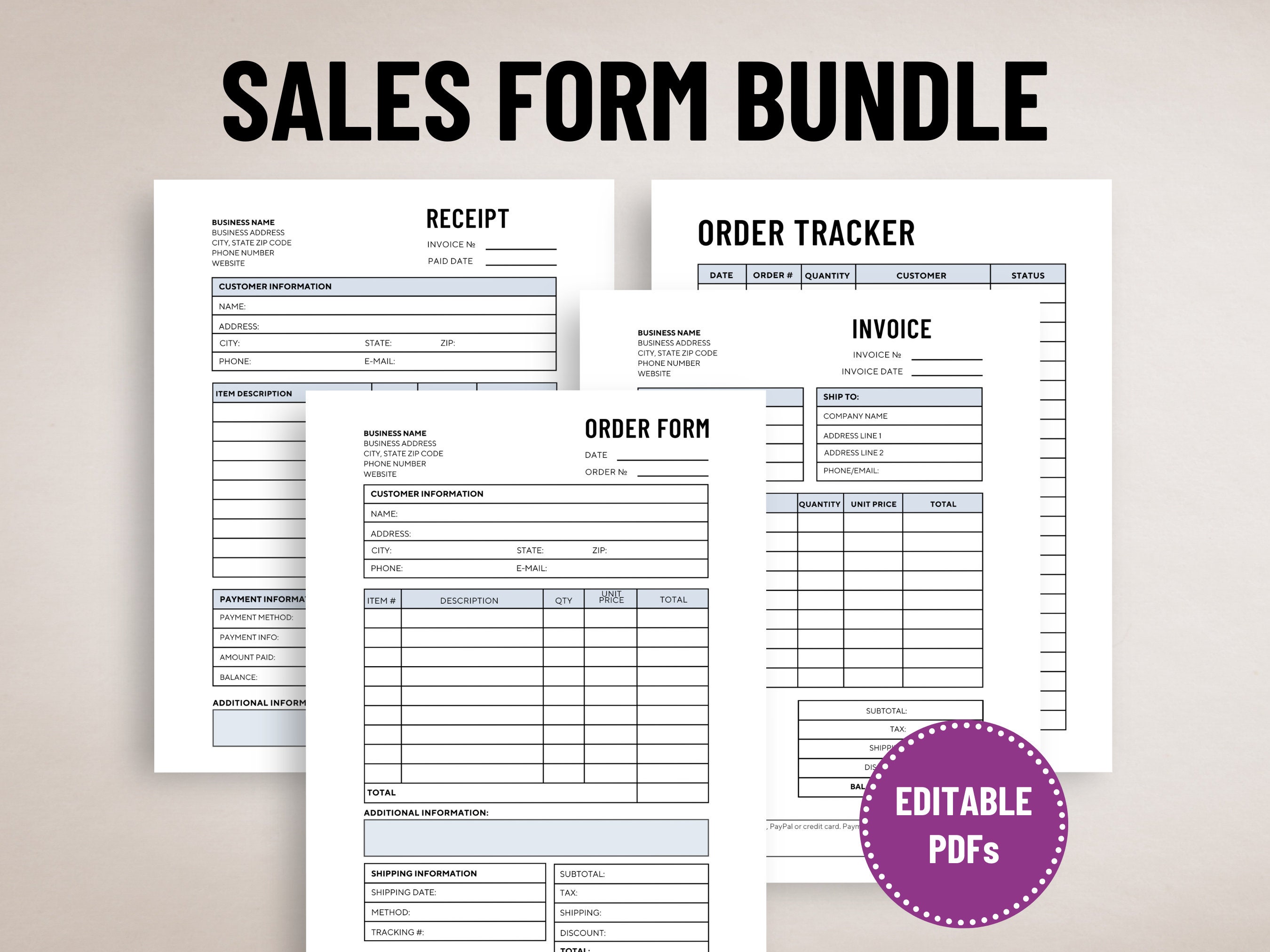 Order Form Sales Form Template Fillable Invoice Order Tracker Editable ...