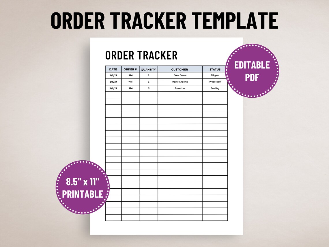 Order Tracker Template; Editable Order Tracker; Order Status Tracker ...
