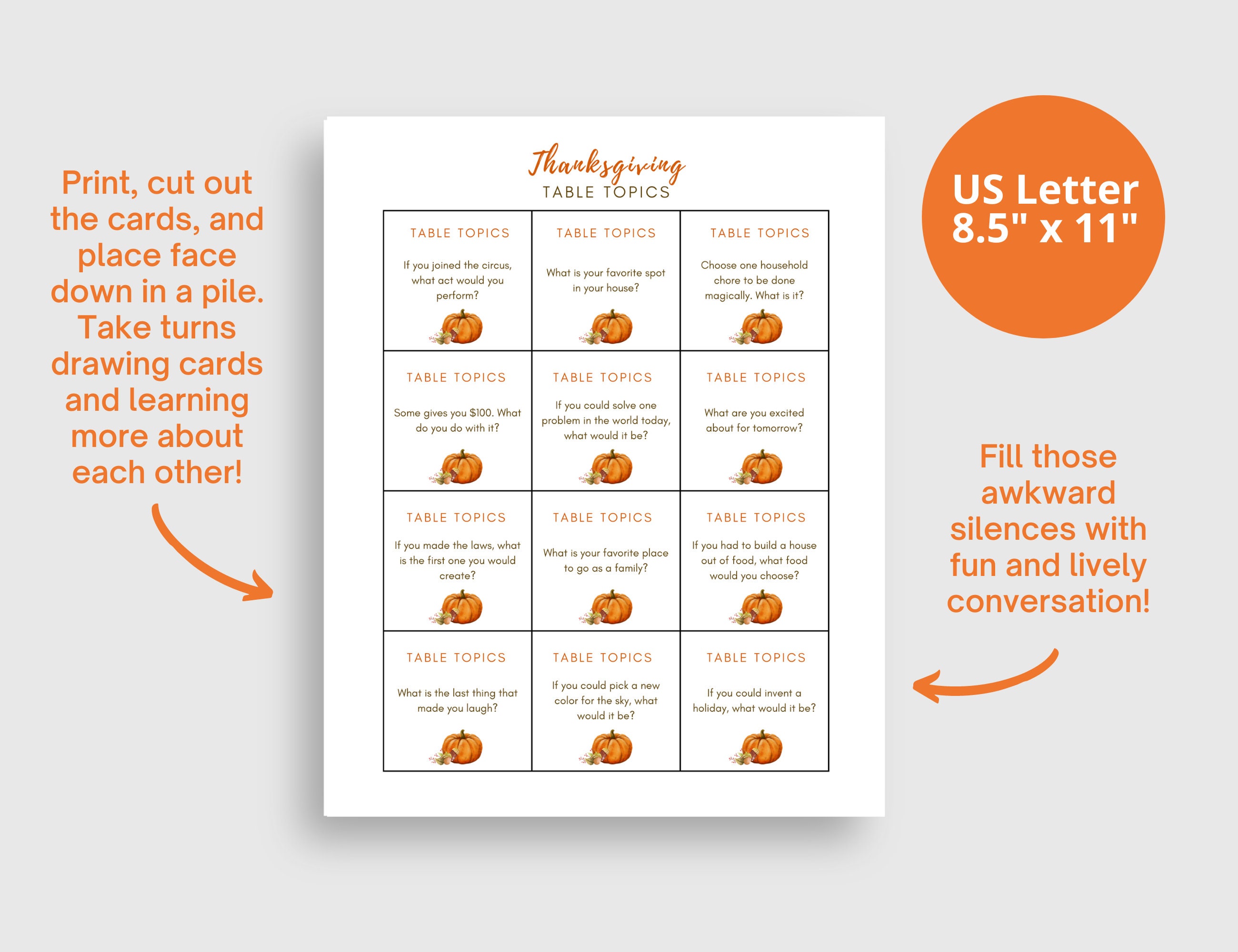 Dinner Table Conversation Starter Cards (printable) - Etsy