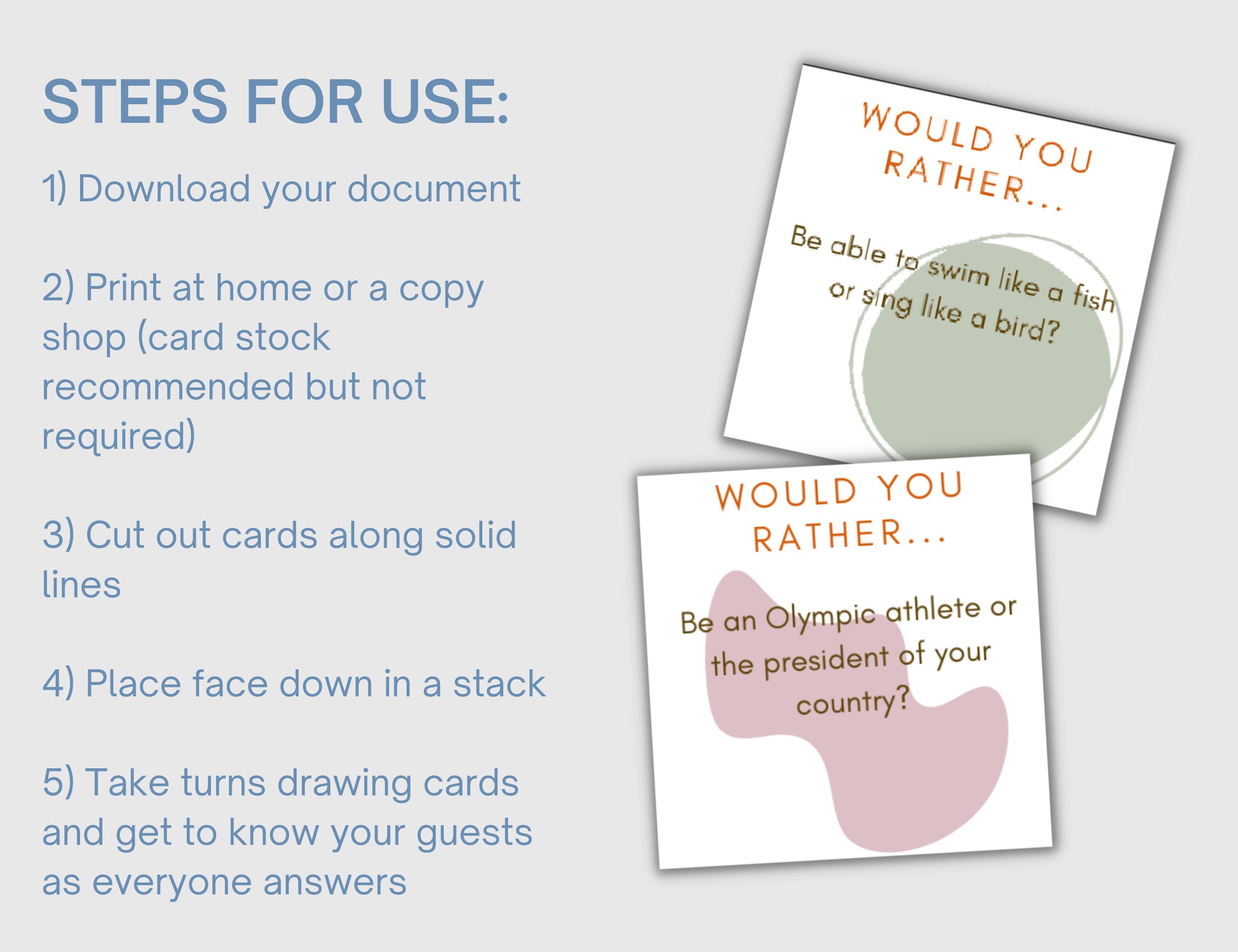 Would You Rather Conversation Starter Cards (printable) - Etsy