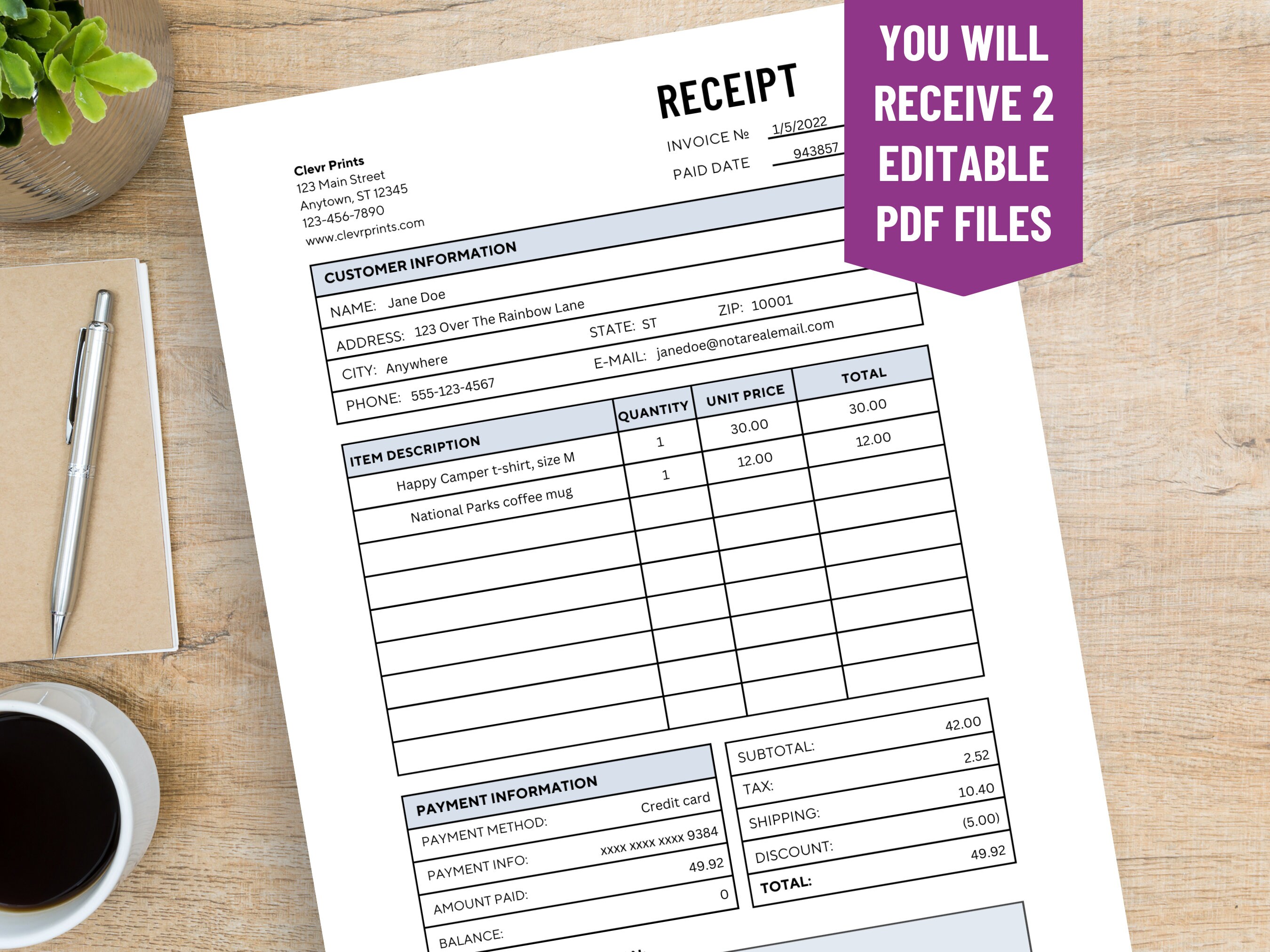 Sales Receipt Template; Editable Sales Receipt; Sales Receipt Printable ...