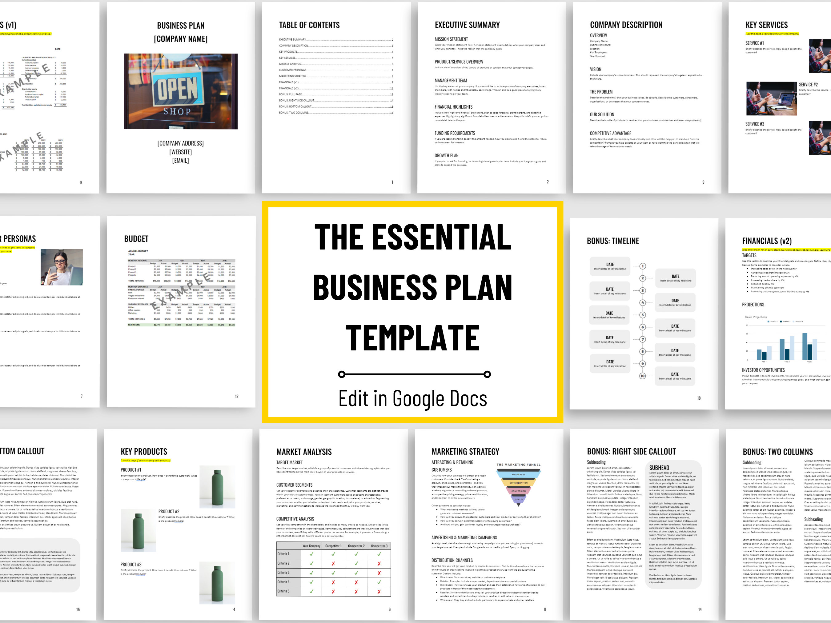Editable Business Plan Template Small Business Plan in Google Docs Side ...