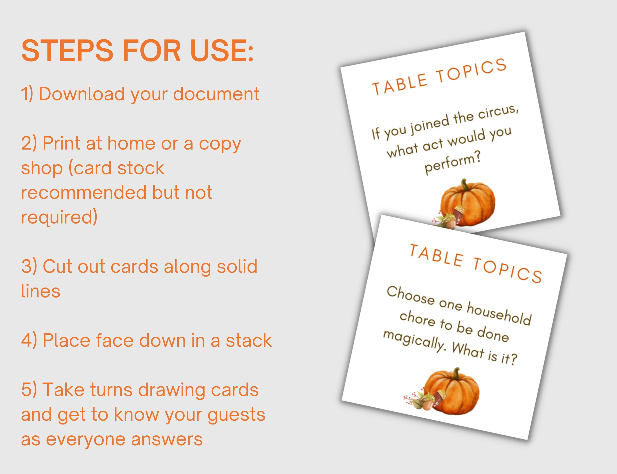 Dinner Table Conversation Starter Cards (printable) - Etsy