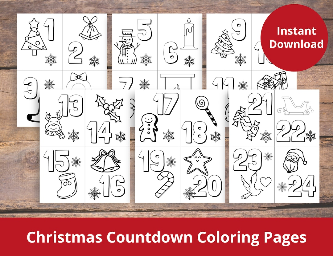 Christmas Countdown Advent Calendar Coloring Pages for Kids - Etsy