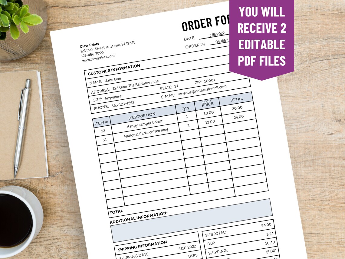Order Form Template; Editable Order Form; Order Form Printable ...