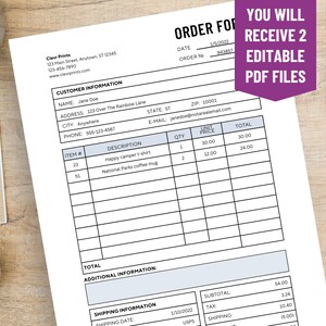 Order Form Template; Editable Order Form; Order Form Printable ...