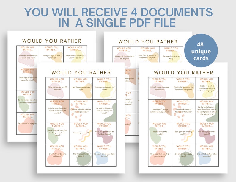 Would You Rather Conversation Starter Cards (printable) - Etsy