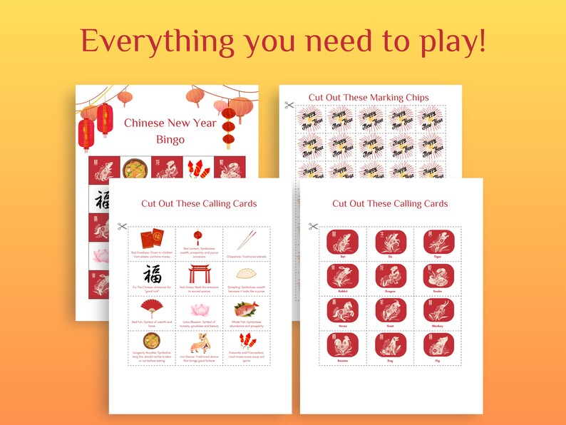 Chinese New Year Bingo Game; Lunar New Year Party Game; Chinese Zodiac ...