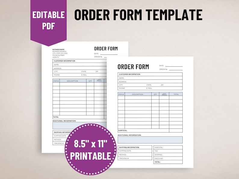 Order Form Template; Editable Order Form; Order Form Printable ...