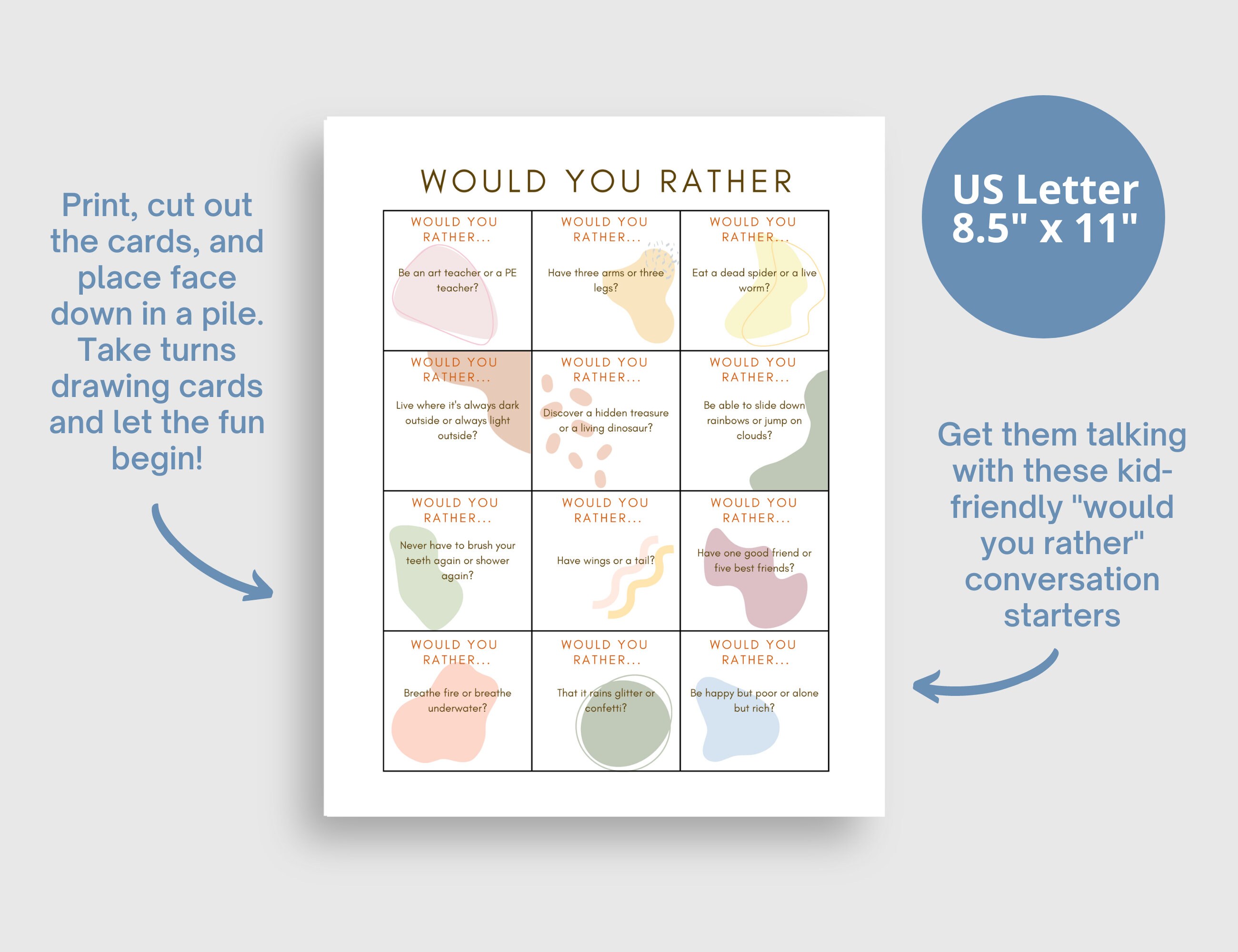 Would You Rather Conversation Starter Cards (printable) - Etsy