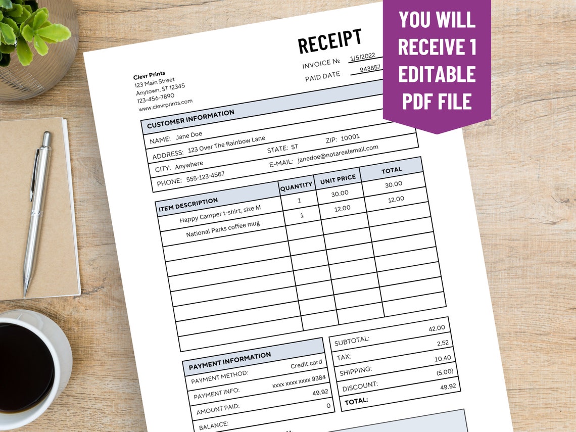 Order Form Sales Form Template Fillable Invoice Order Tracker Editable ...
