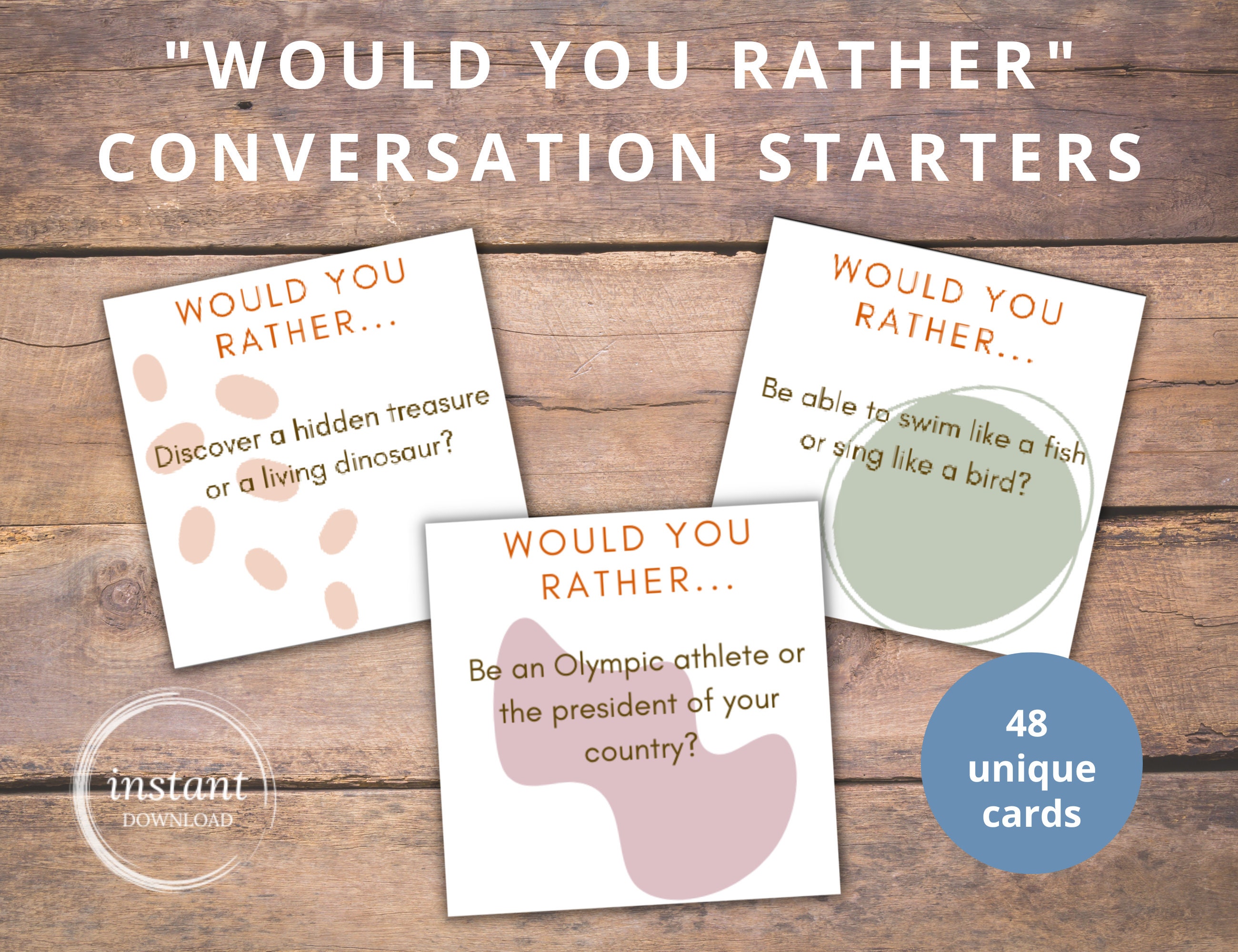 Would You Rather Conversation Starter Cards (printable) - Etsy