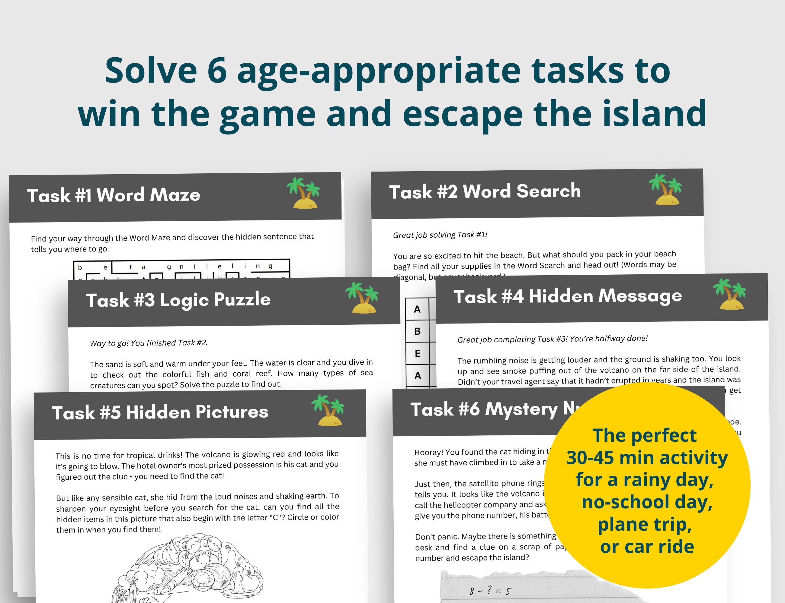 Island Escape Room Printable Game Kit for Kids; All Printable, No Props ...