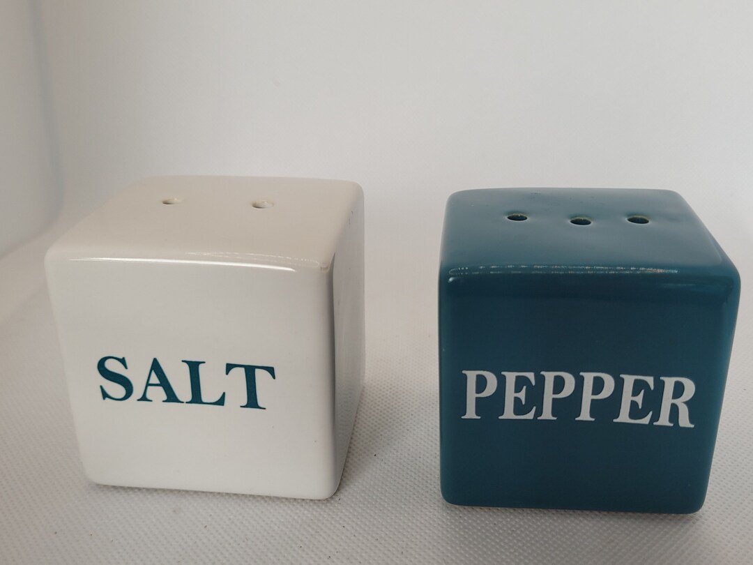 Blue and White Cube Ceramic Salt and Pepper Shakers - Etsy
