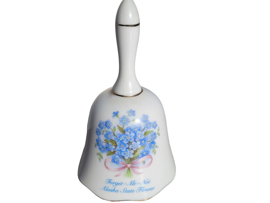Alaska Souvenir White Ceramic Bell With Forget Me Not Flower - Etsy