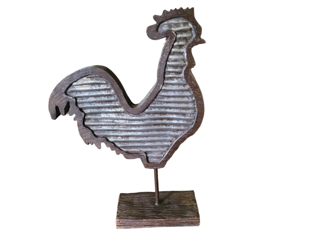 Corrugated Metal Rooster Chicken Figurine - Etsy