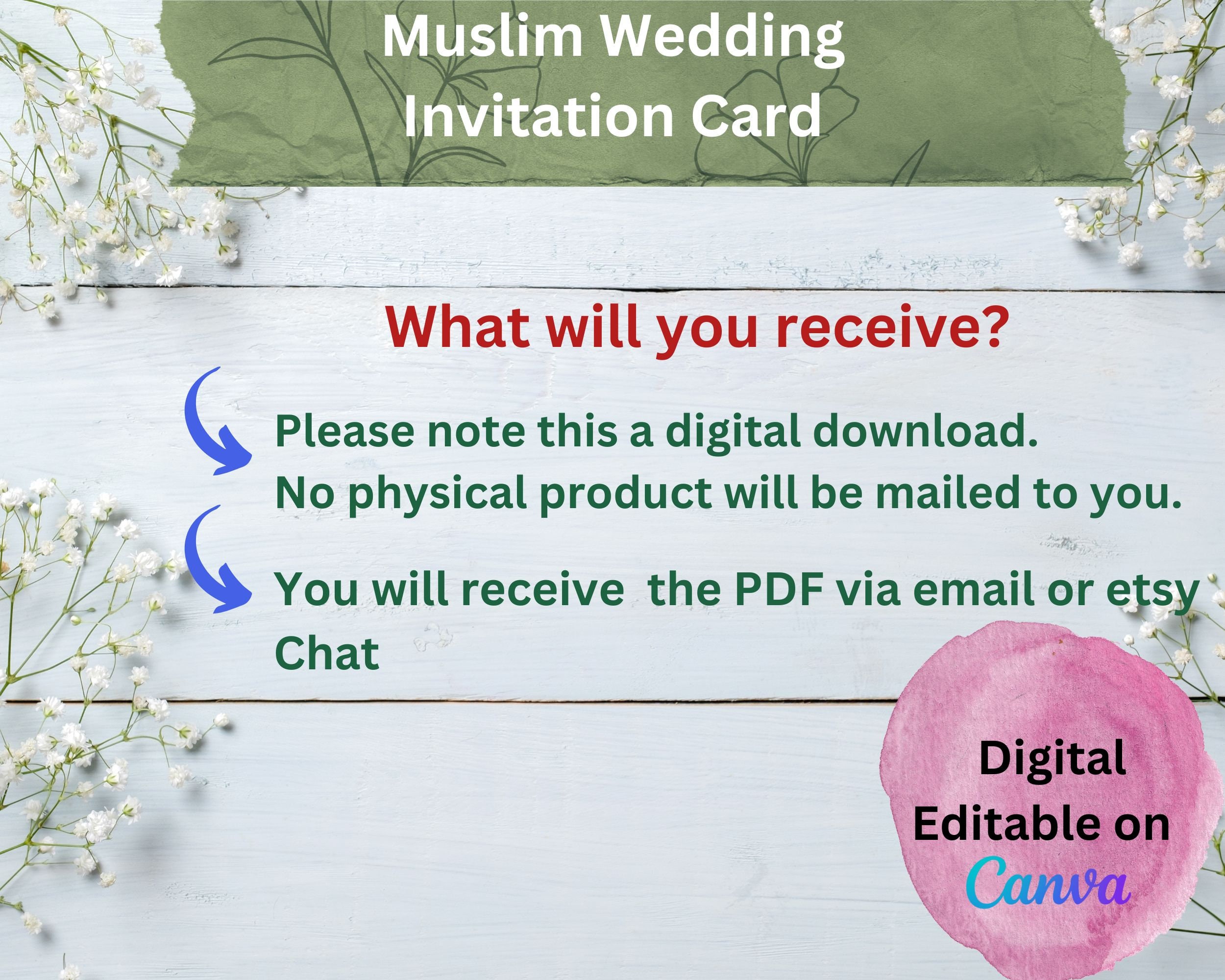Muslim Wedding Invitation Card, Walima Invitation Card, Islamic Wedding ...
