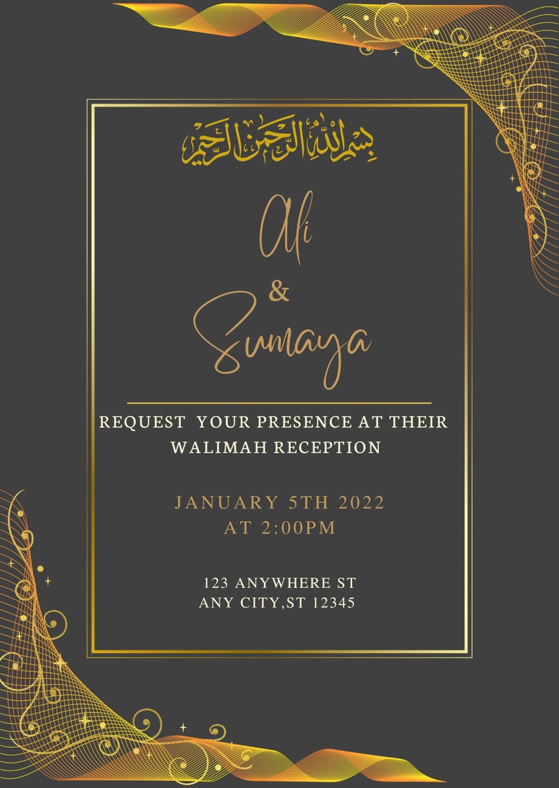 Muslim Wedding Invitation Card, Walima Invitation Card, Islamic Wedding ...