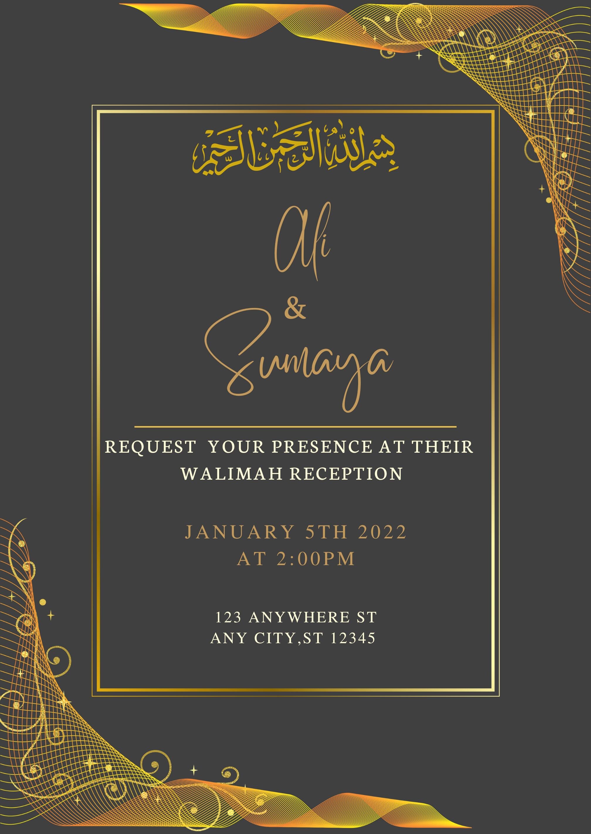 Muslim Wedding Invitation Card, Walima Invitation Card, Islamic Wedding ...