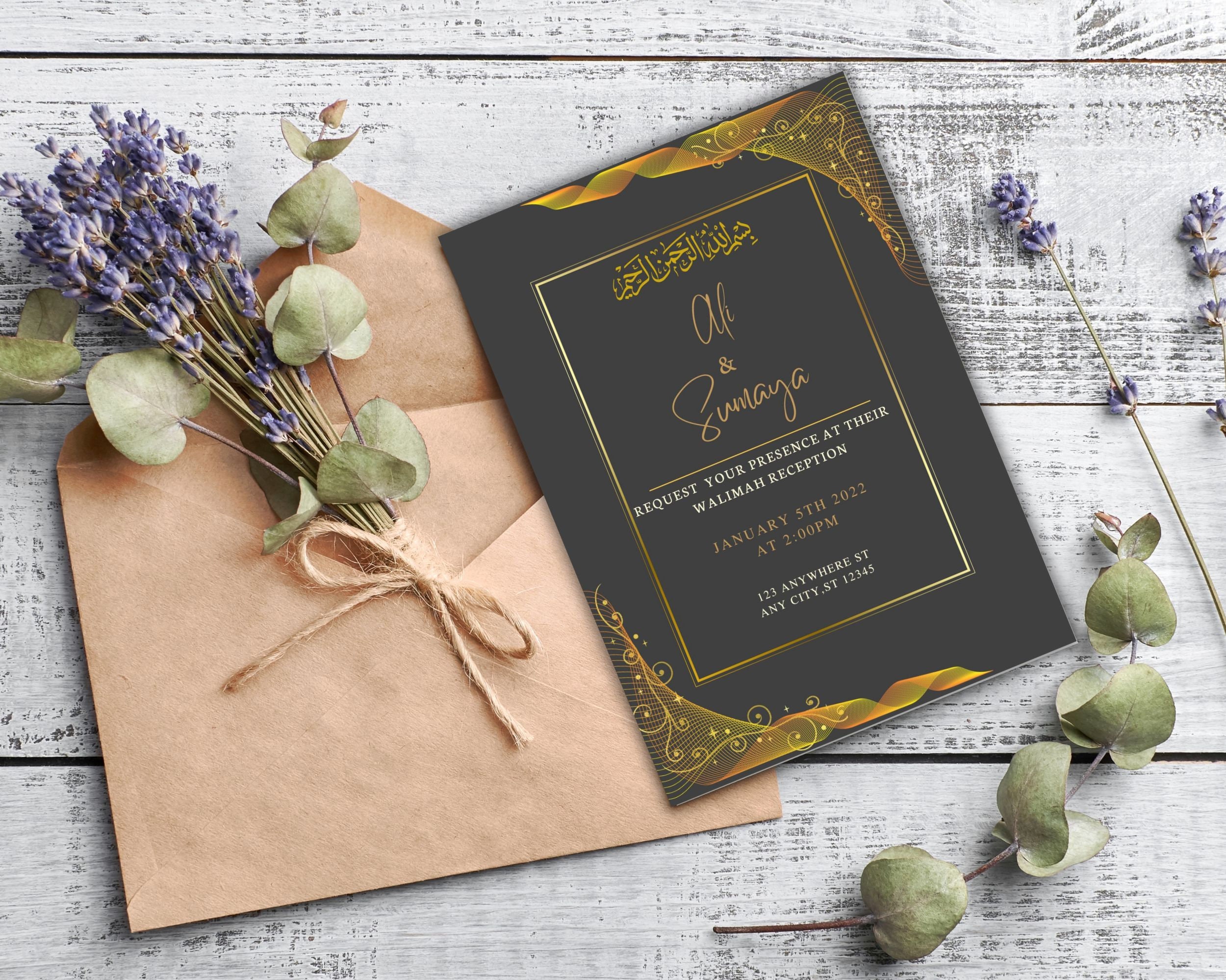 Muslim Wedding Invitation Card, Walima Invitation Card, Islamic Wedding ...