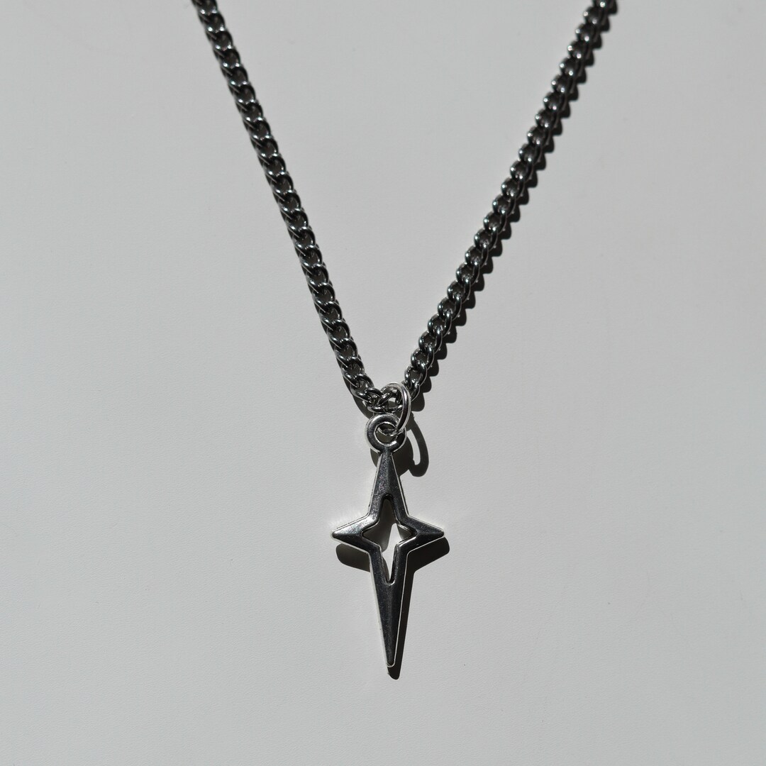 Silver Cyber Y2k Star Charm Necklace Stainless Steel Curb Chain ...