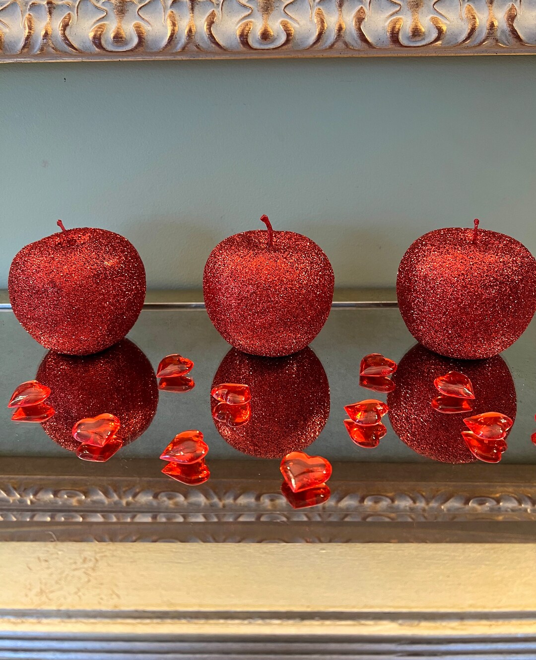 Red Glitter Apples, Set of Three, Home Table Decor, Wedding Decor ...