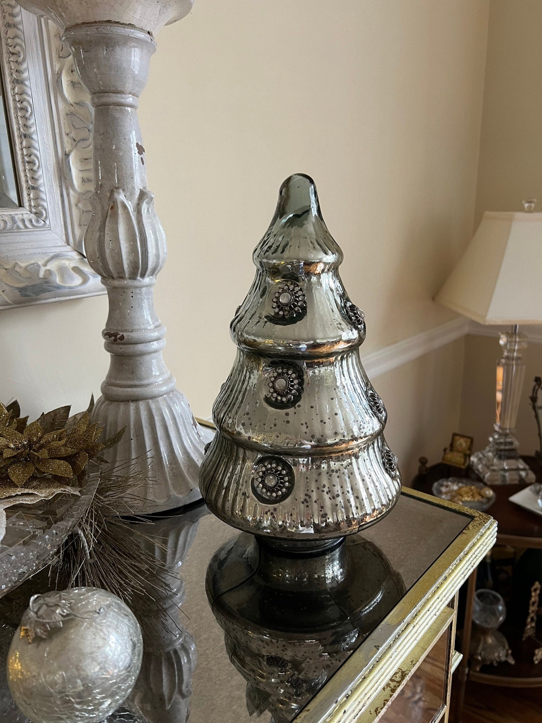 Large Silver Glass Mercury Glass Christmas Tree Decor - Etsy