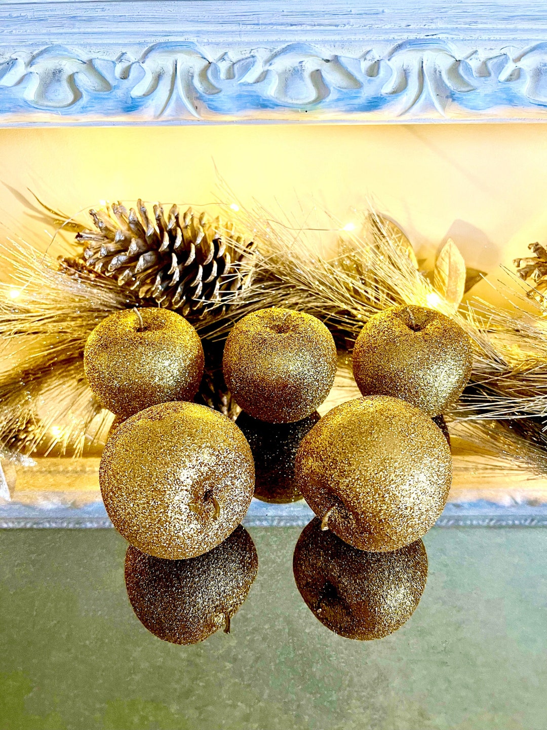 Handmade Gold Glitter Apples: Sparkly Table Decor, Set of 5 - Etsy