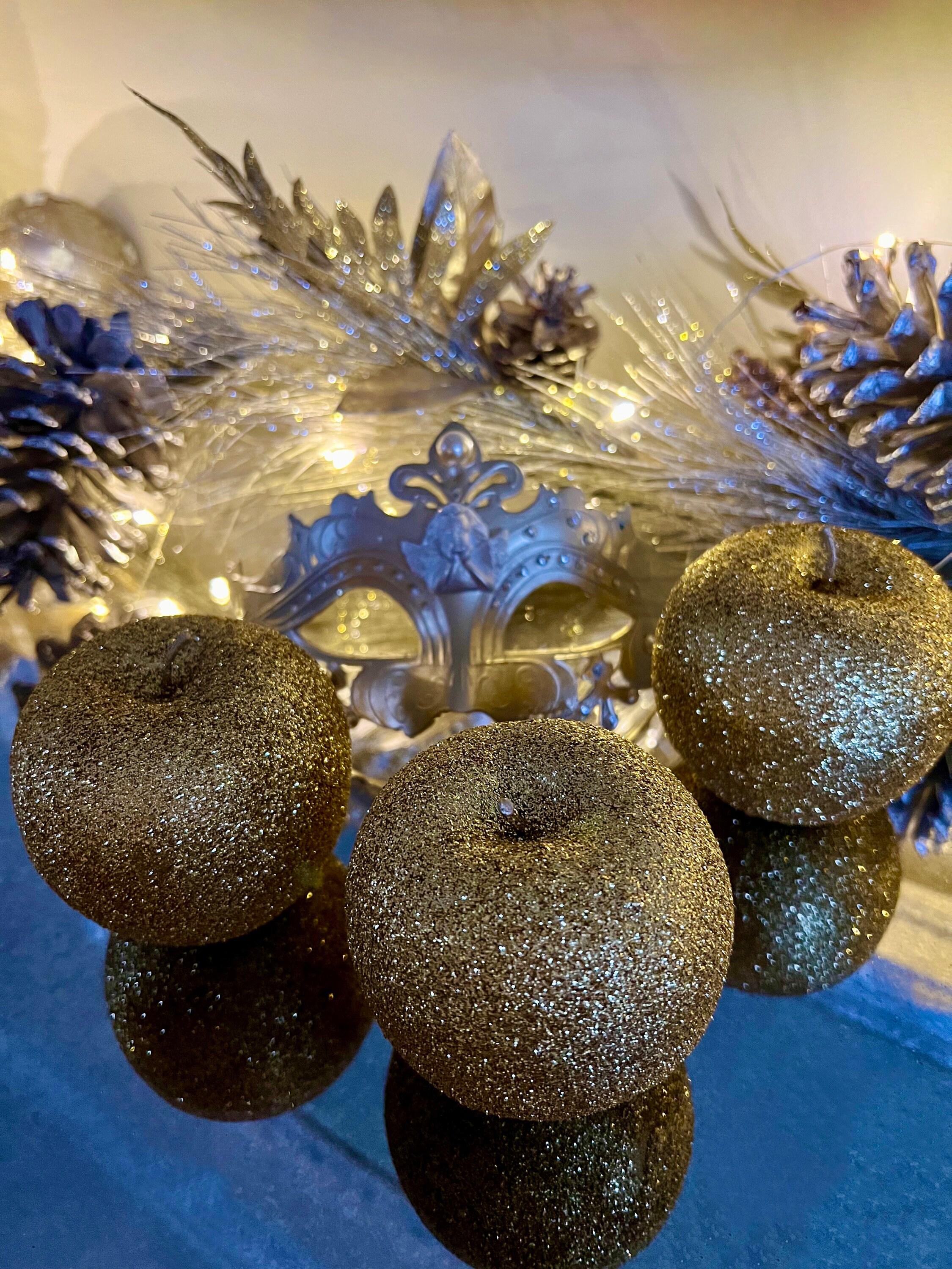 Gold Glitter Apples, Set of Three, Home Table Decor, Wedding Decor ...
