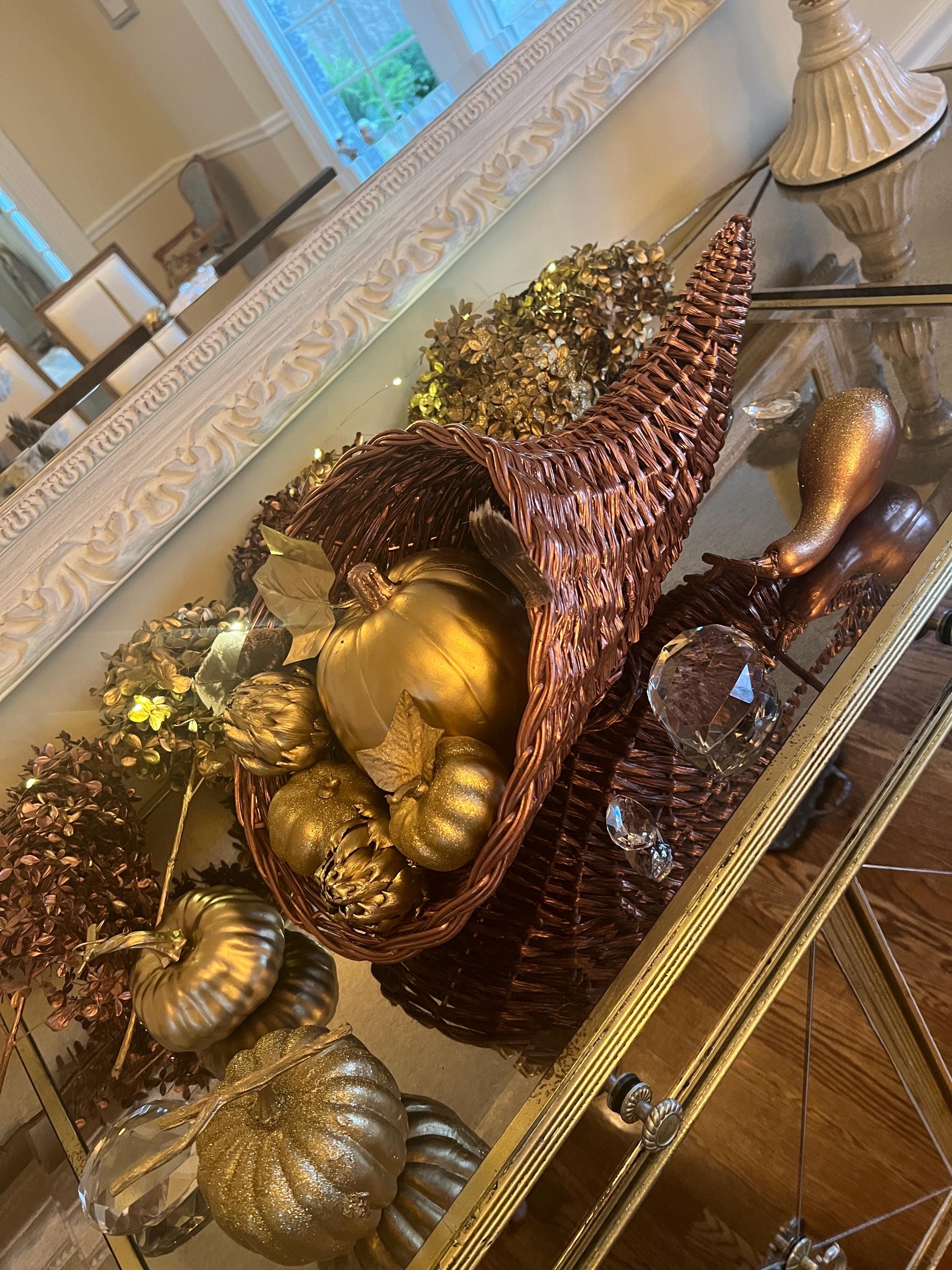 Bronze Extra Large Wicker Cornucopia 22 Inches Long Luxury Thanksgiving ...