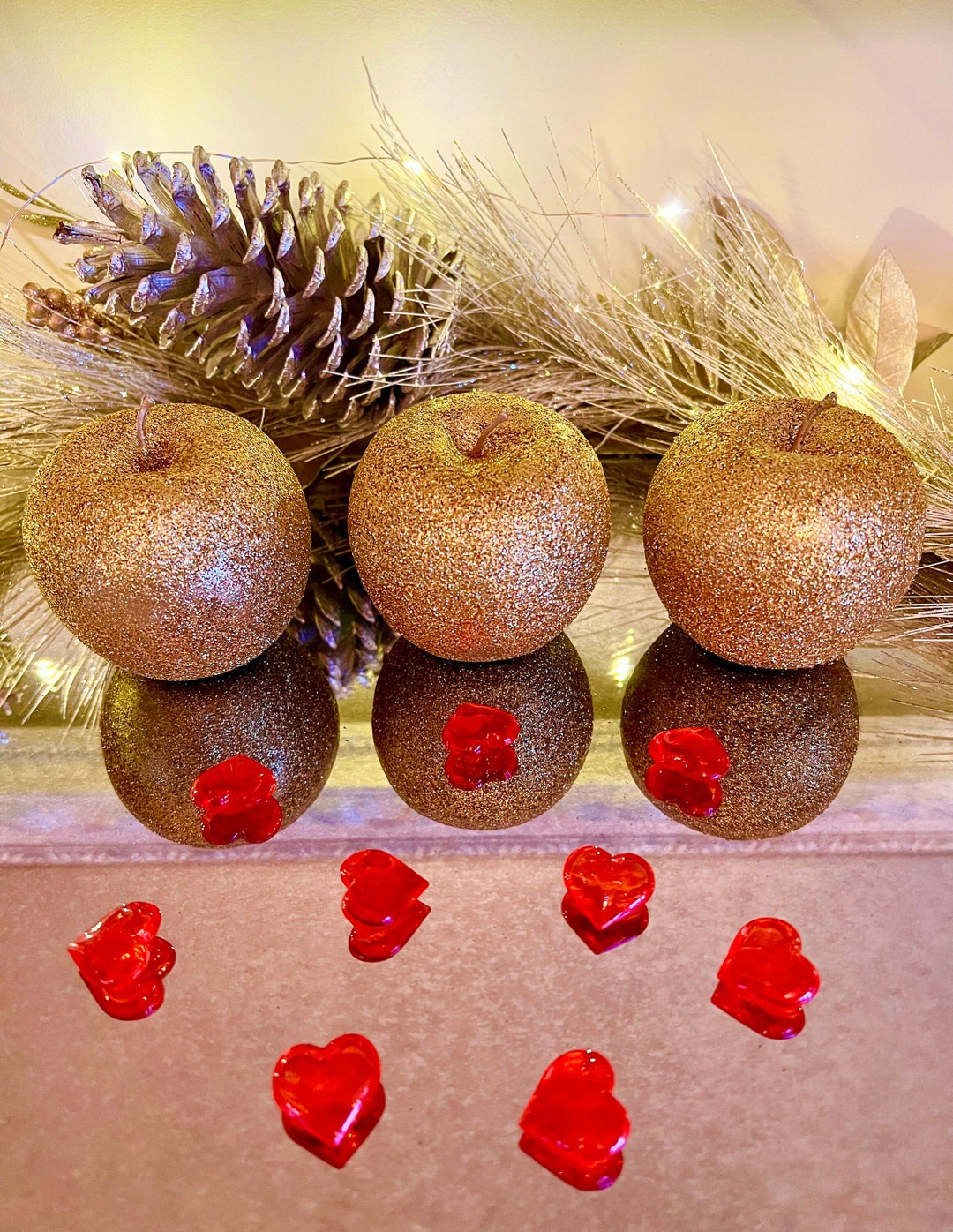 Gold Glitter Apples, Set of Three, Home Table Decor, Wedding Decor ...
