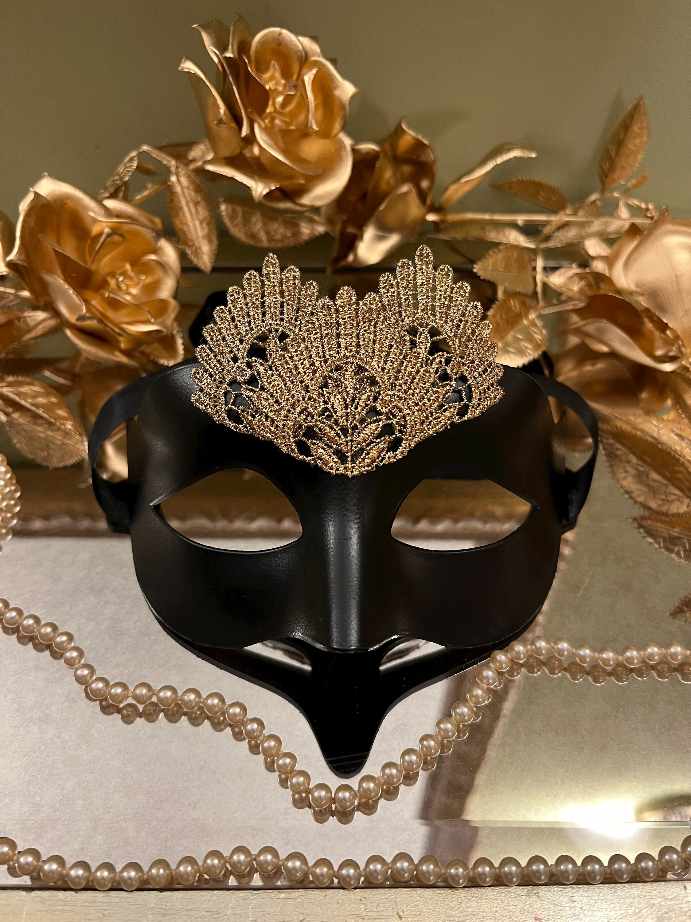 Black Masquerade Mask With Antique Gold Lace - Unique Halloween Mask - Etsy