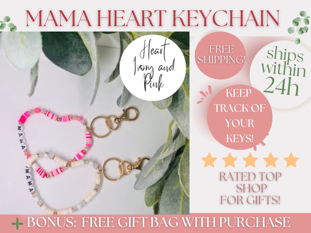 New Mom Gift, New Mom Keychain, Beaded Key Ring, Mama Heart Keychain ...