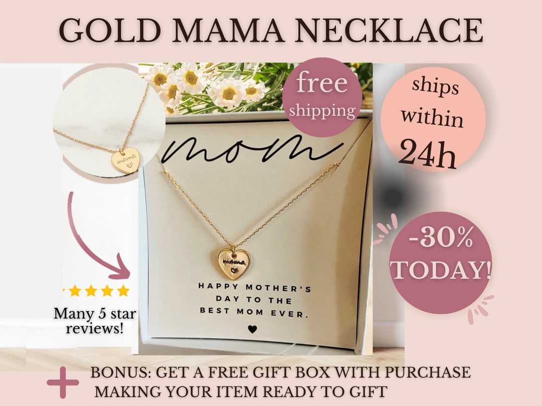 Gold Mama Necklace, Mama Necklace, Gold Heart Necklace, Mothers Day ...