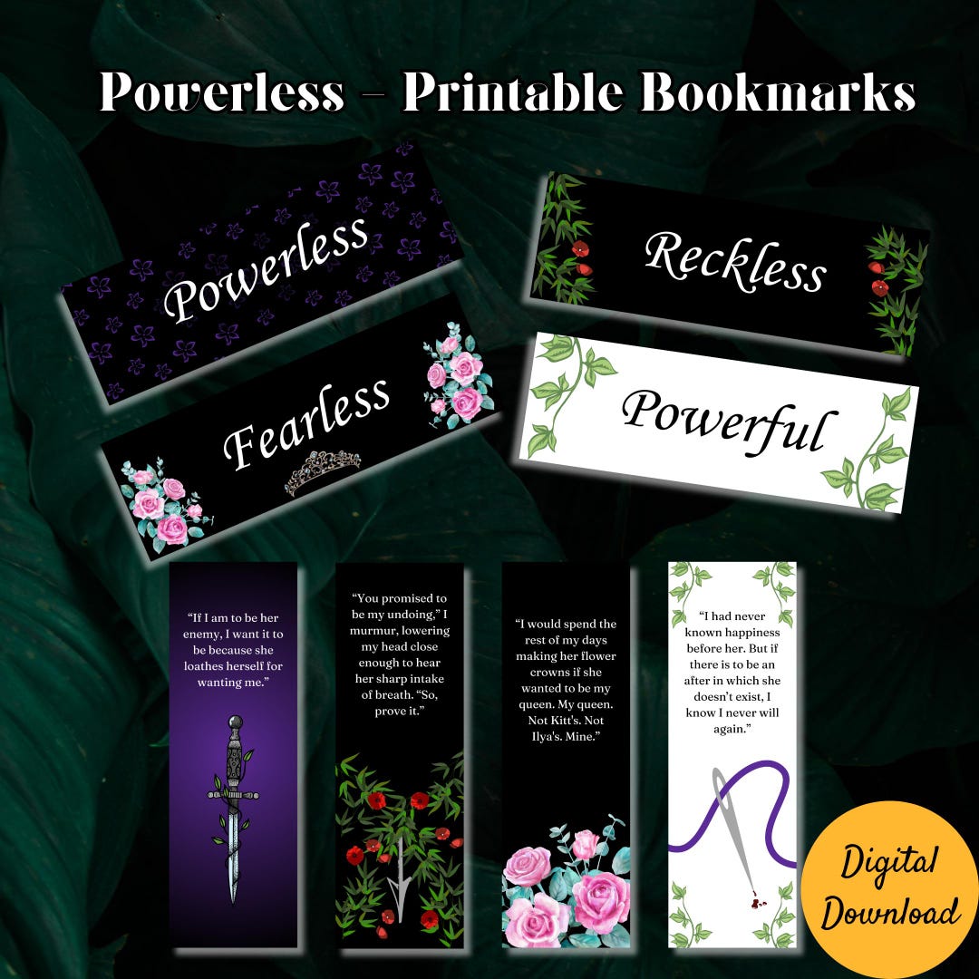 Printable Bookmarks Inspired by the Powerless Trilogy by Lauren Roberts ...