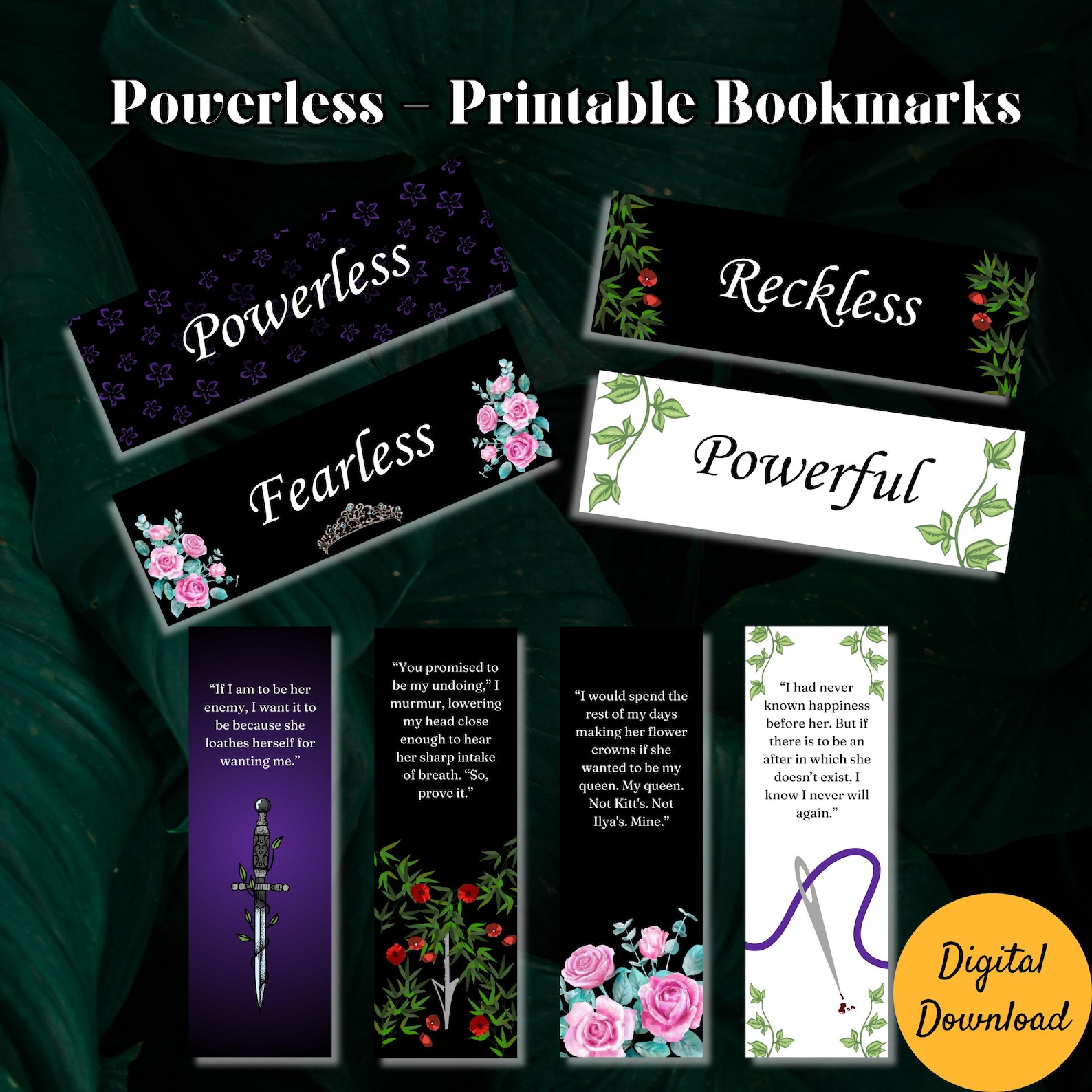 Printable Bookmarks Inspired by the Powerless Trilogy by Lauren Roberts ...