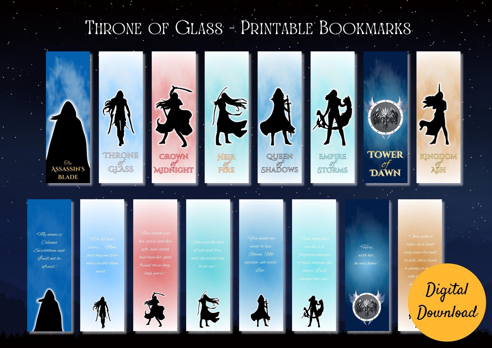 Printable Bookmarks Inspired by the Throne of Glass Series by Sarah J ...