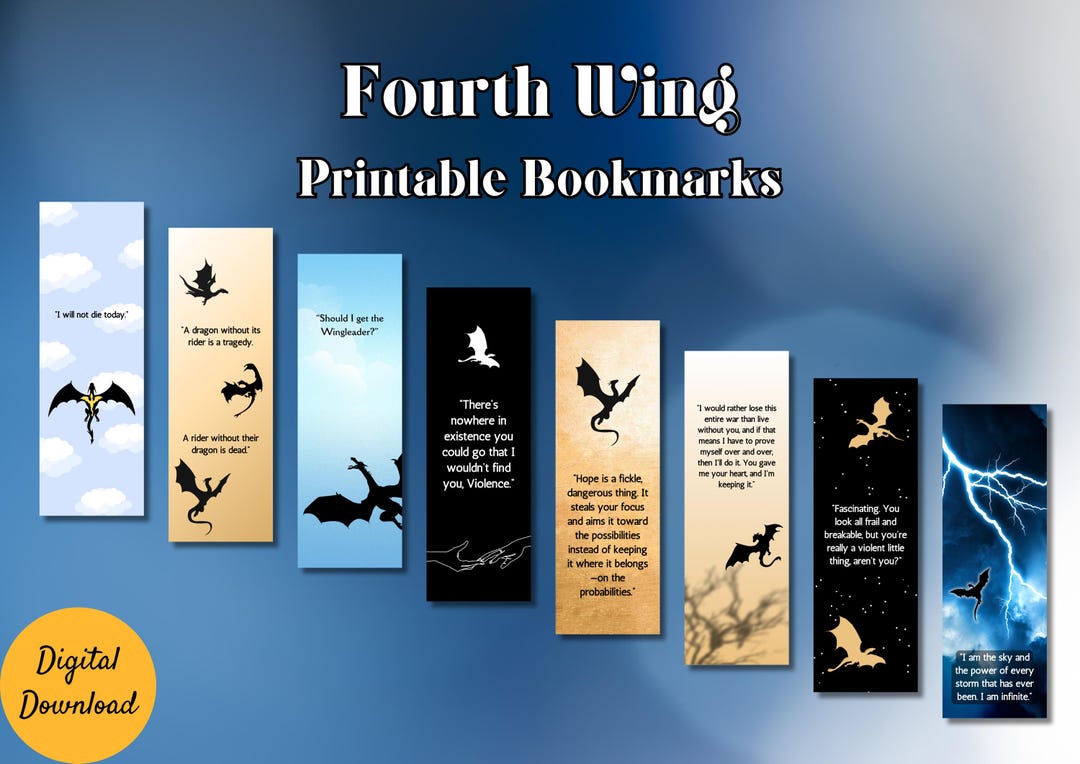 8 Printable Bookmarks Inspired by Fourth Wing by Rebecca Yarros ...