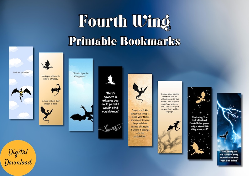 8 Printable Bookmarks Inspired by Fourth Wing by Rebecca Yarros ...