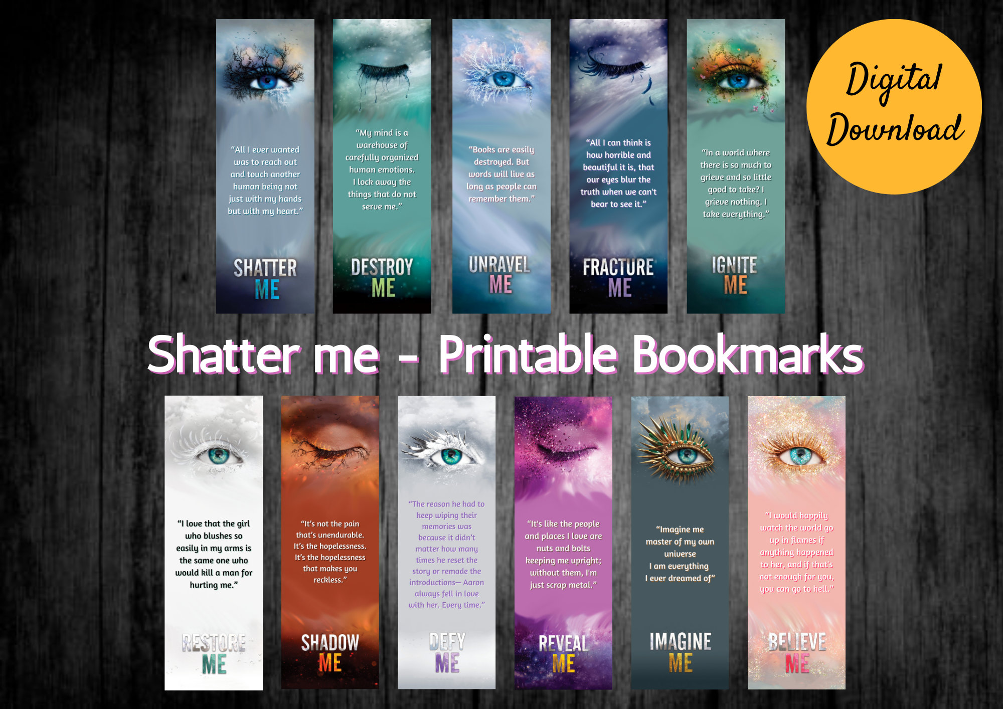 Shatter Me Series Bookmarks: Printable Booktok Inspired (digital ...