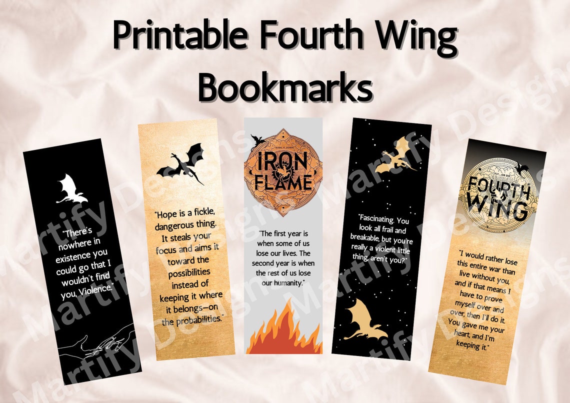 Fourth Wing Bookmarks: Iron Flame Inspired, Dragon Art (digital ...