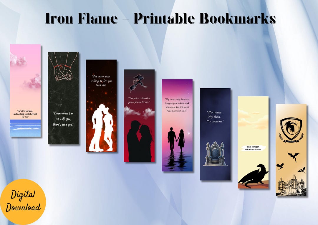 8 Printable Bookmarks Inspired by Iron Flame by Rebecca Yarros ...