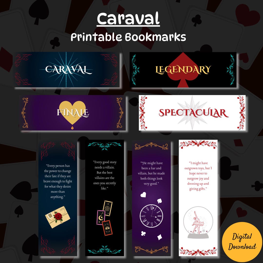 Printable Bookmarks Inspired by the Caraval Series by Stephanie Garber ...