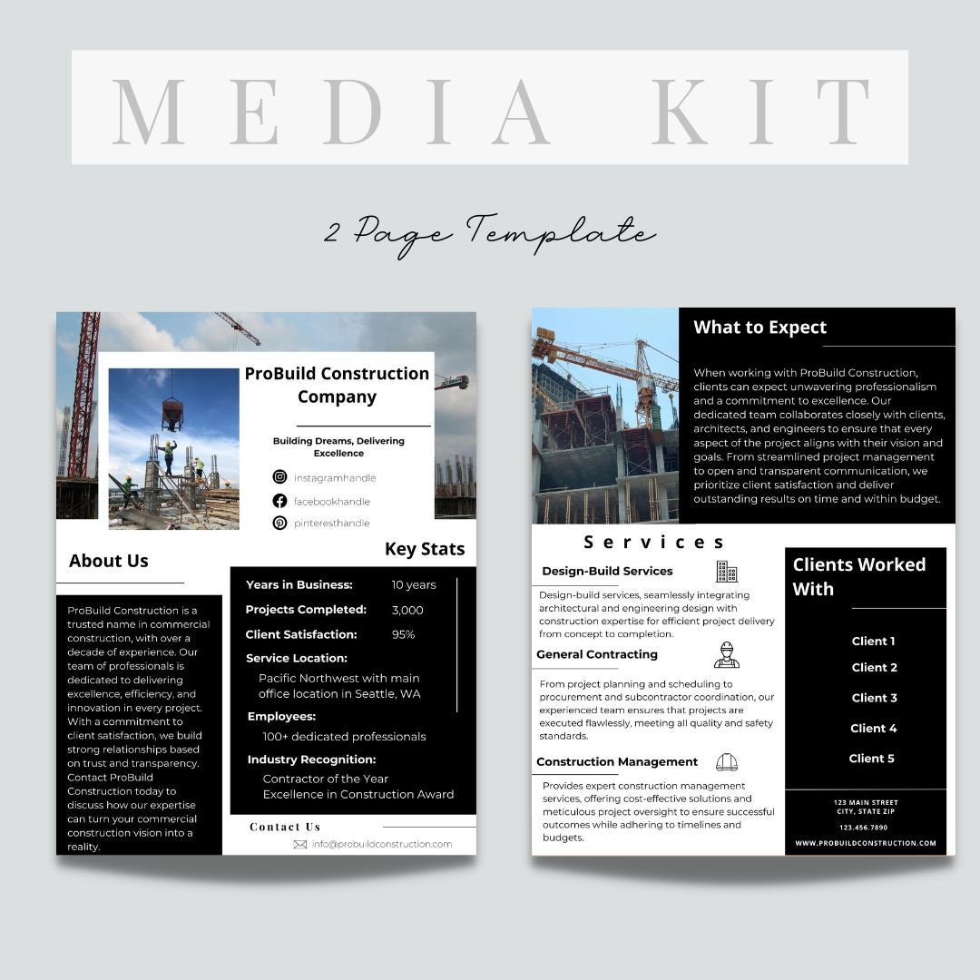 Construction Media Kit, Marketing Toolkit for Construction Company ...